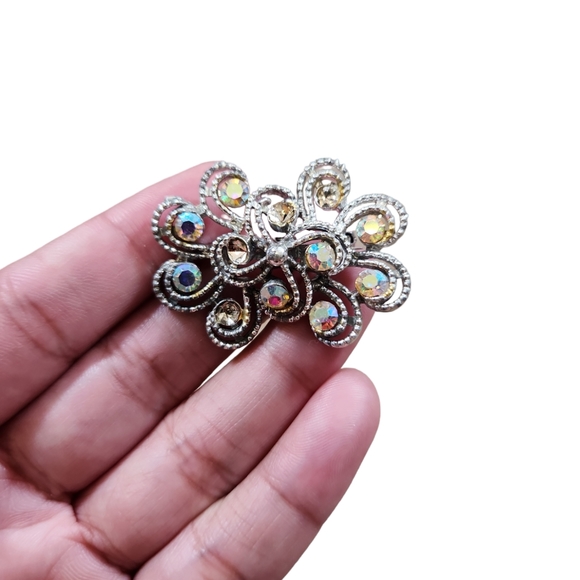 Jewelry | Vintage Silver Toned Swirl Iridescent Gem Pin | Poshmark
